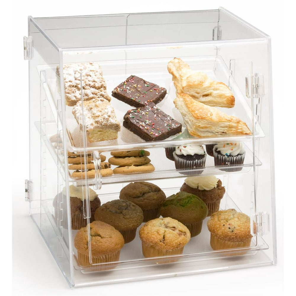 Clear Acrylic Pastry Case with 3 Removable Trays, Front and Rear Doors ...