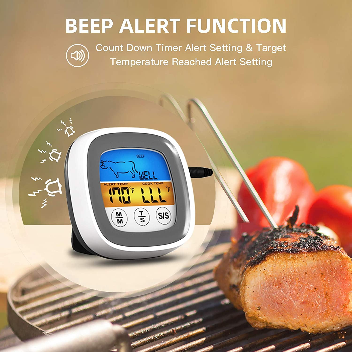 Digital Touch Screen Food Thermometer, Suitable for Meat, Poultry and ...