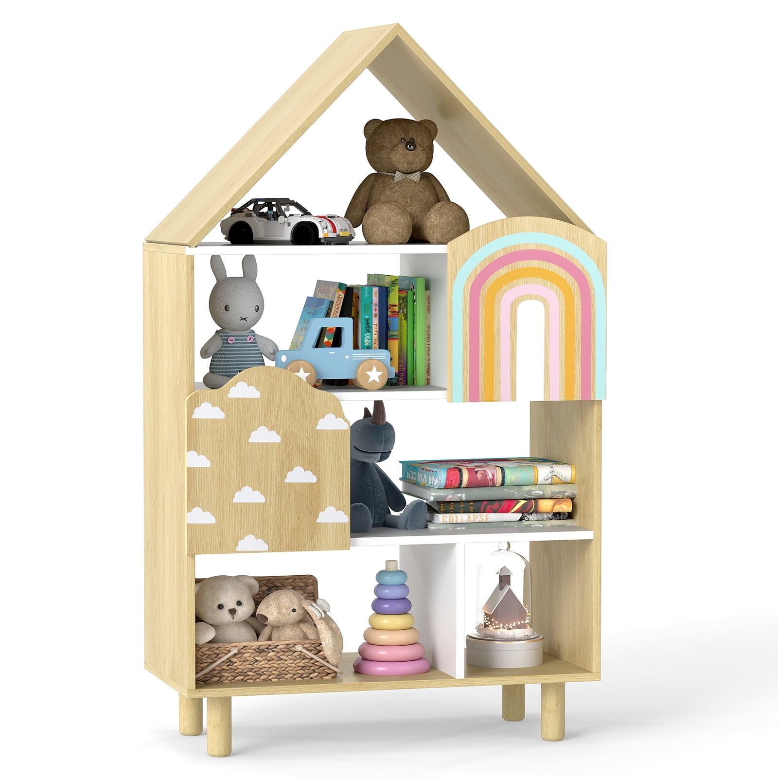 Click here for Gymax House-Shaped Kids Bookshelf 4-Tier Toy Stora... prices