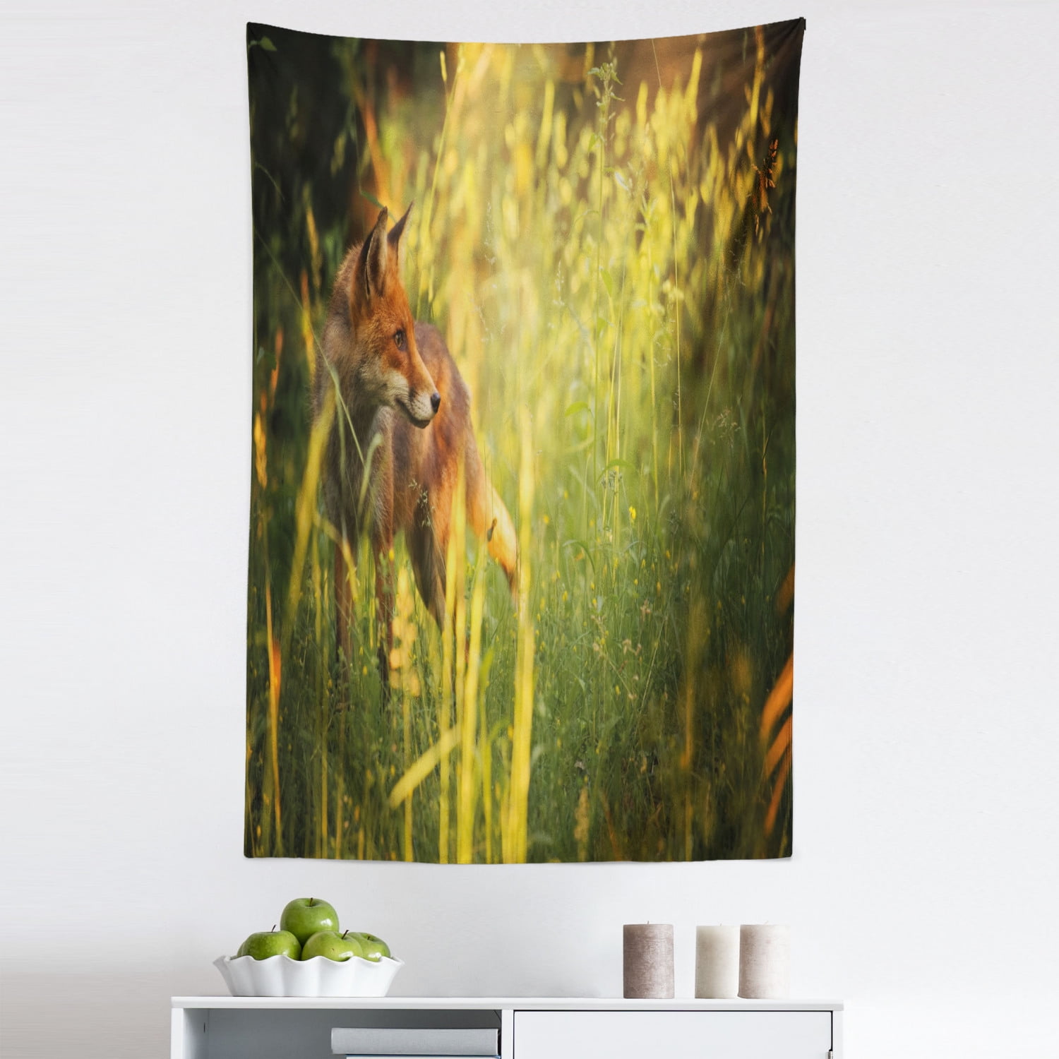Fox Tapestry, Fox in the Summer Forest Fresh Meadow Grass Wilderness ...