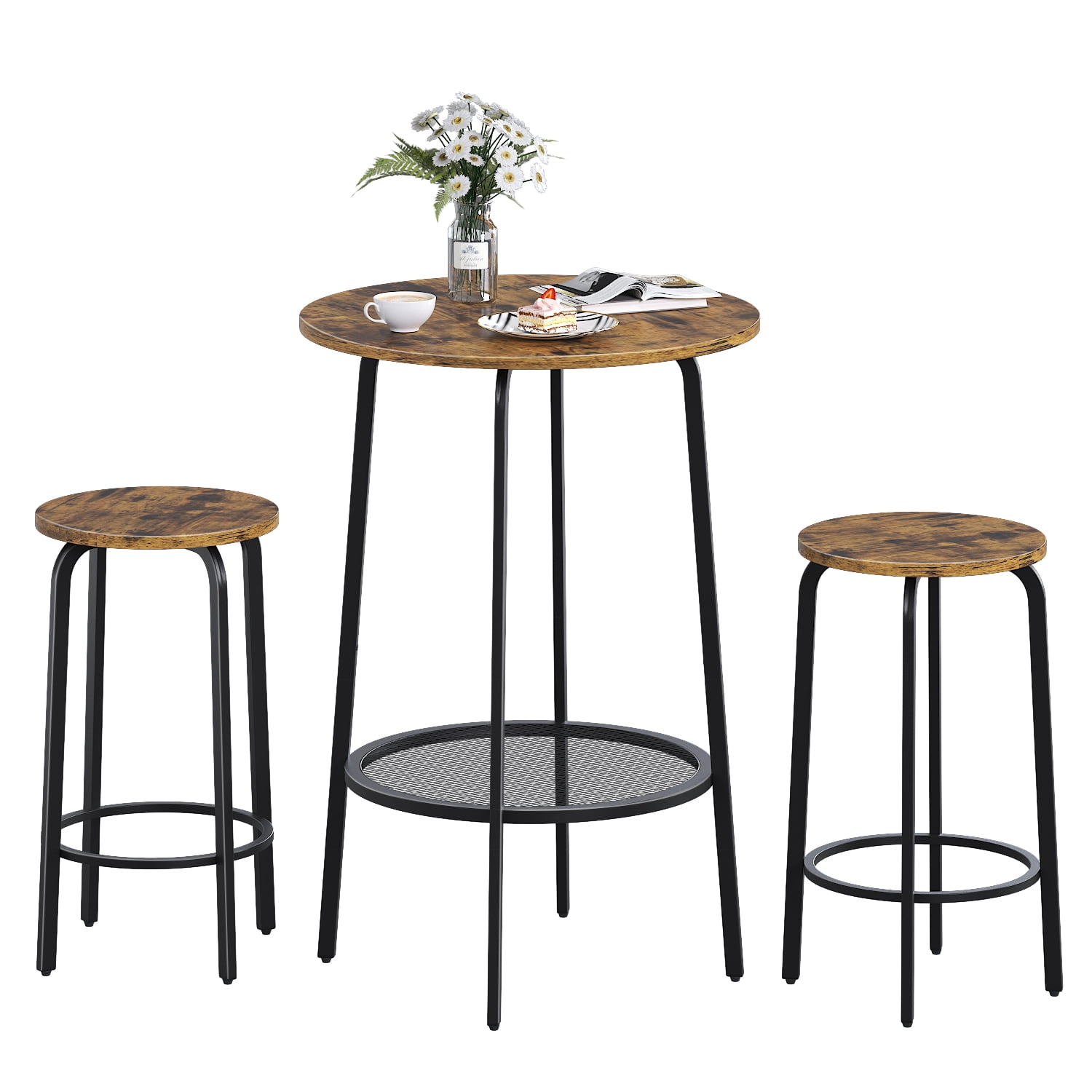 Furmax 3 Piece Pub Dining Set, Modern Round bar Table and Stools for ...