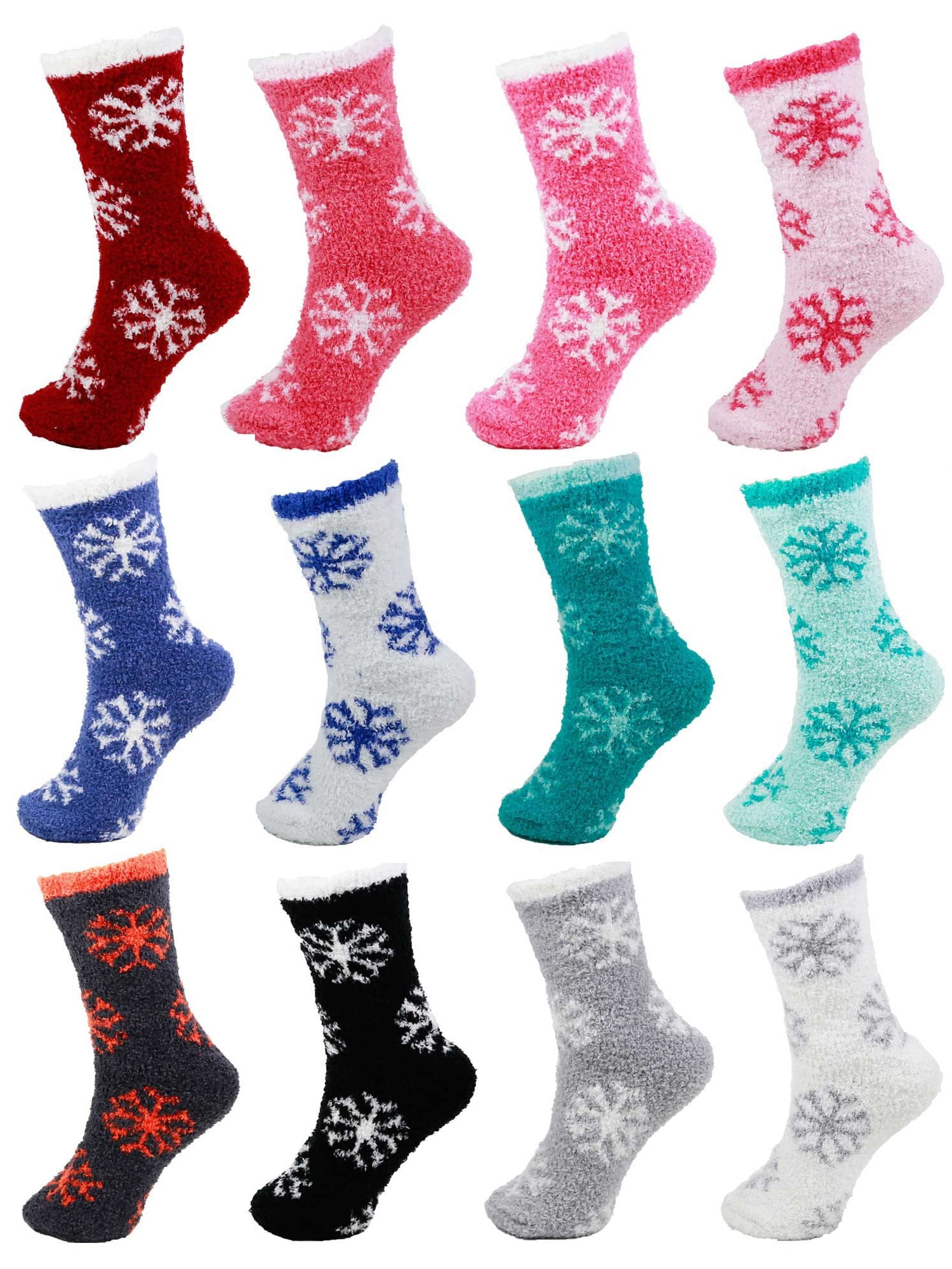 BambooMN - Fuzzy Snowflake Socks - 12 Pairs - Assortment B - Walmart.com