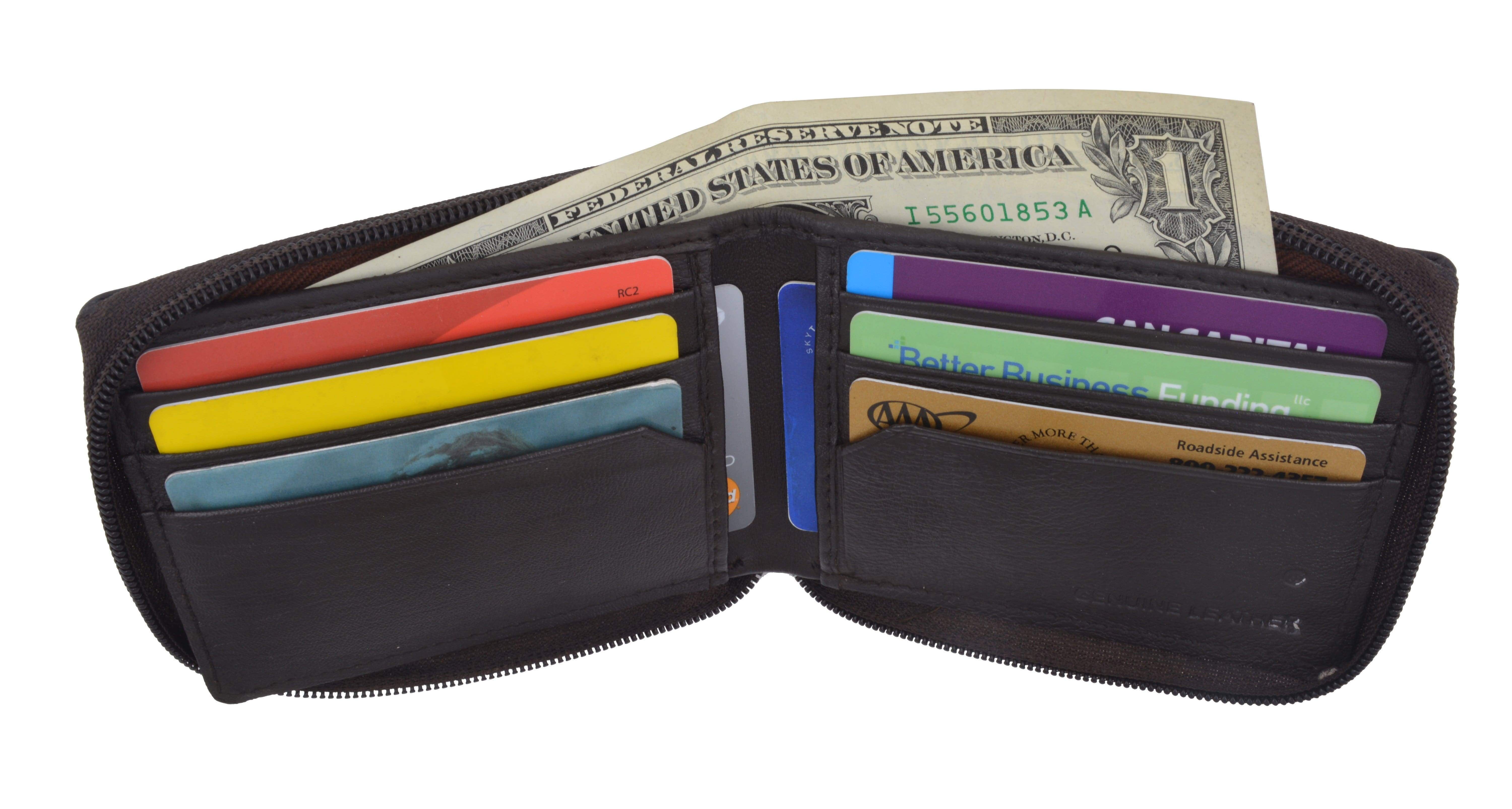 Lambskin Leather Zip Around W/Outside ID Bifold Wallet 1574 - Walmart.com