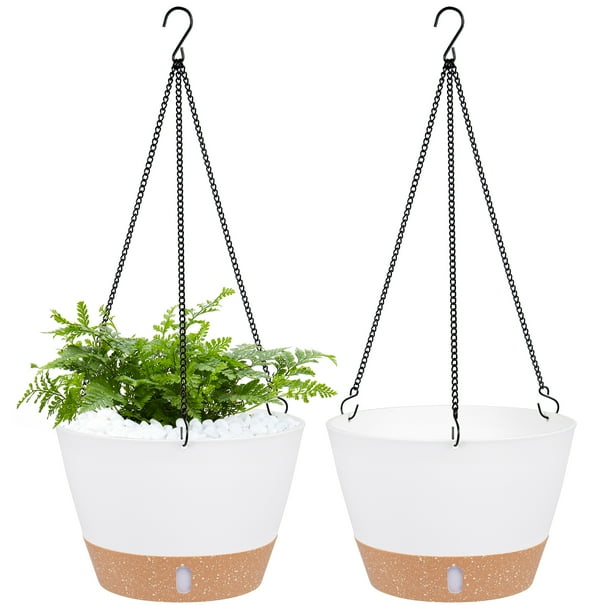 QCQHDU 2 Pack 8 inch Plastic White Hanging Planters with 3 Hooks ...