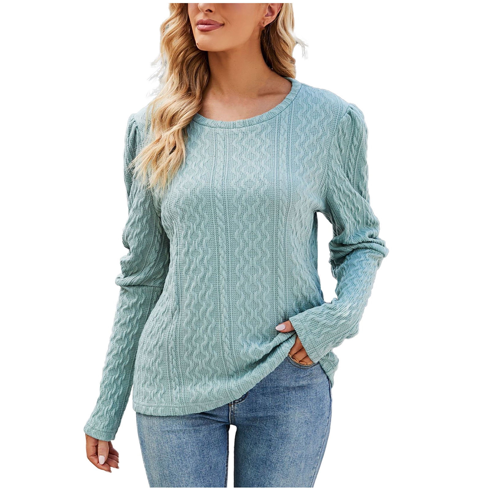 Hfyihgf Womens Sweaters Trendy Round Neck Long Sleeve Chunky Cable Knit ...