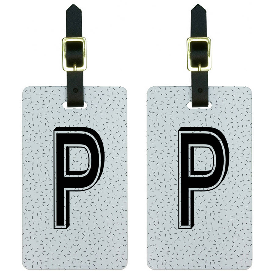 Letter P Initial Sprinkles Black White Luggage Tags Suitcase ID, Set of ...