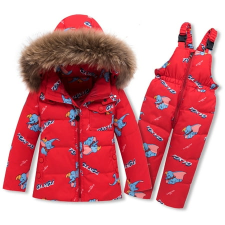 Baby Girls Boys 2-Piece Snowsuit Skisuit Set Toddler Winter Hooded Puffer Down Jacket Coat with ...
