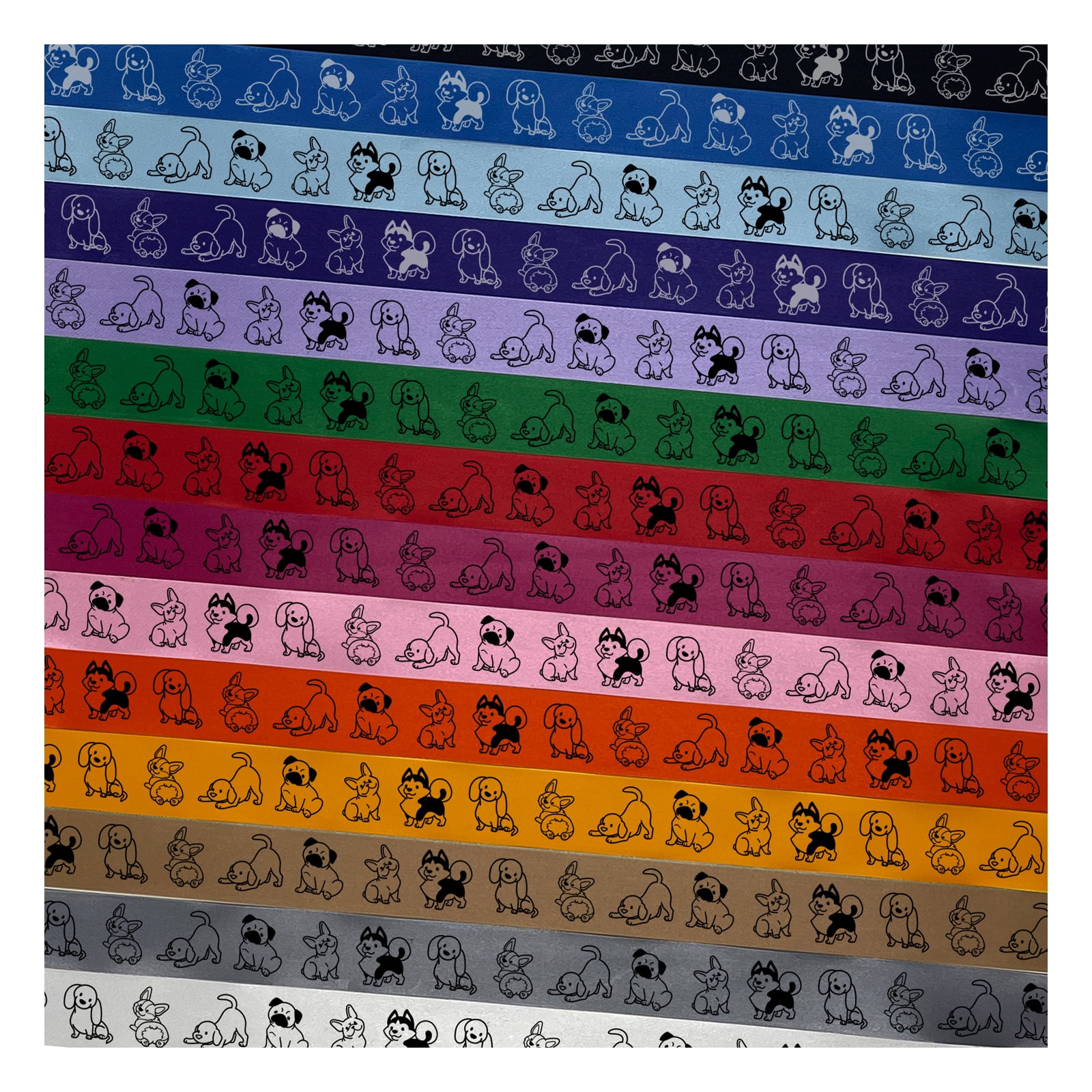 Chibi Lineup of Dogs Border Satin Ribbon for Gift Wrapping Bows Craft ...