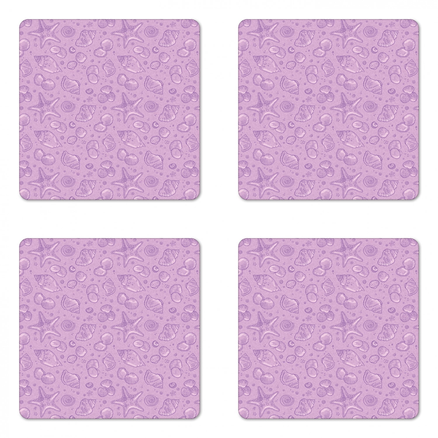 Ocean Coaster Set of 4, Deep Sea Mollusk Starfish Cockleshell Nautilus ...