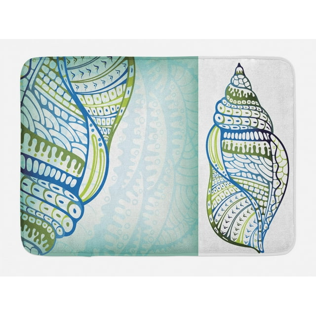 Seashells Bath Mat, Abstract Seashell Graphic on Ornate Coral Texture ...