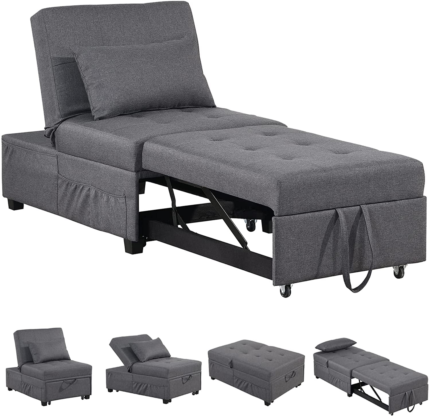 IPKIG 4-in-1 Convertible Lounger - Pull-Out Sleeper Chair, Adjustable ...