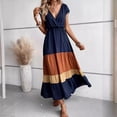 2026 New Women's Color Block Striped Deep V Neck Cap Sleeve Tiered ...