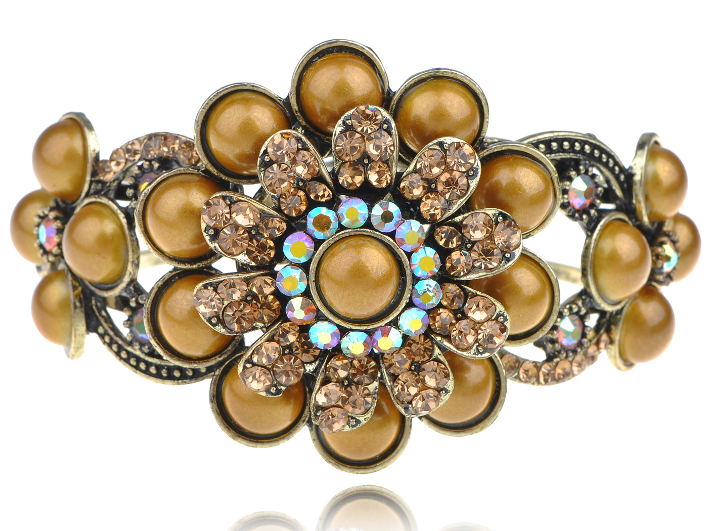 Antique Metallic Gold Floral Big Daisy Flower Crystal Rhinestone Bead ...