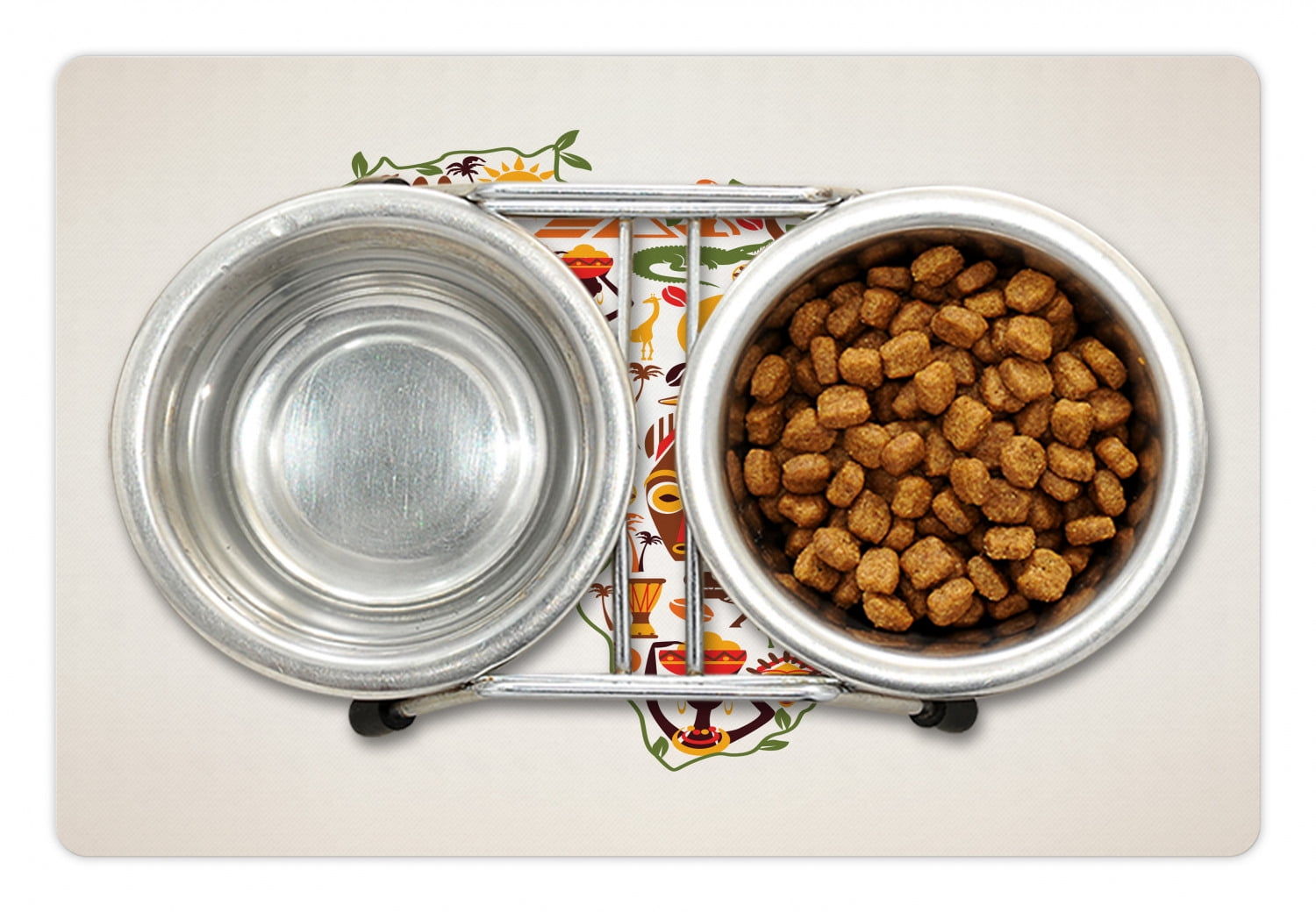 African Pet Mat for Food and Water, Travel Map Plan Traditional Objects ...