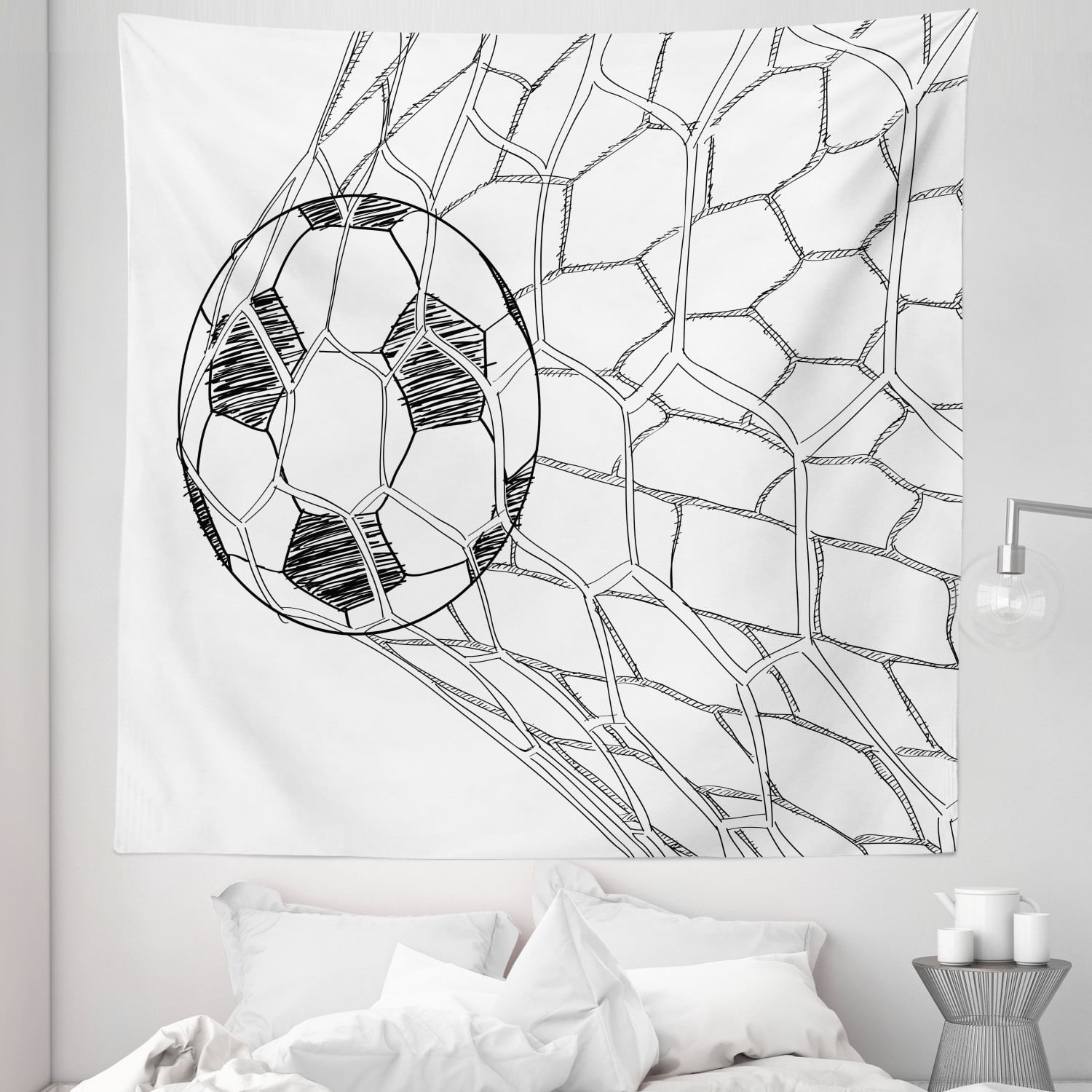 Black White Tapestry, Soccer Ball in Net Goaly Position Sports ...