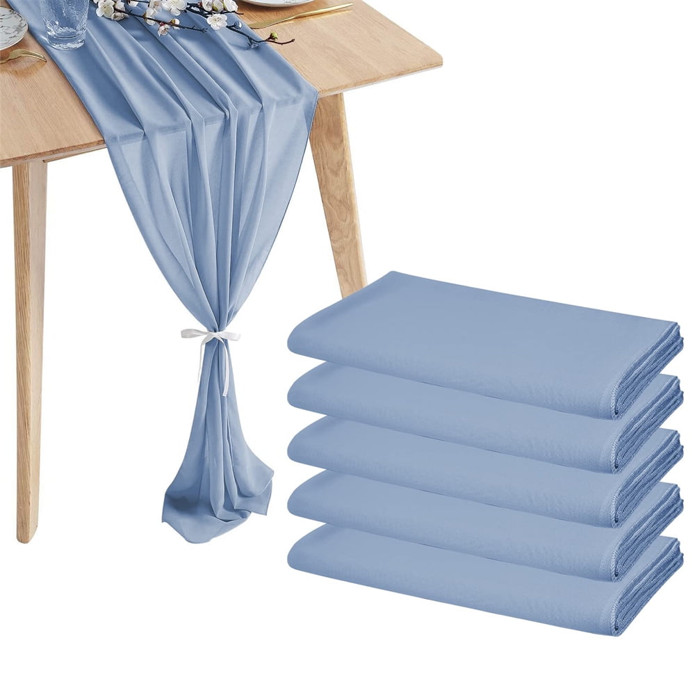 Pesonlook 5 Pcs Chiffon Table Runner 10Ft 28x120 Inches Dusty Blue ...