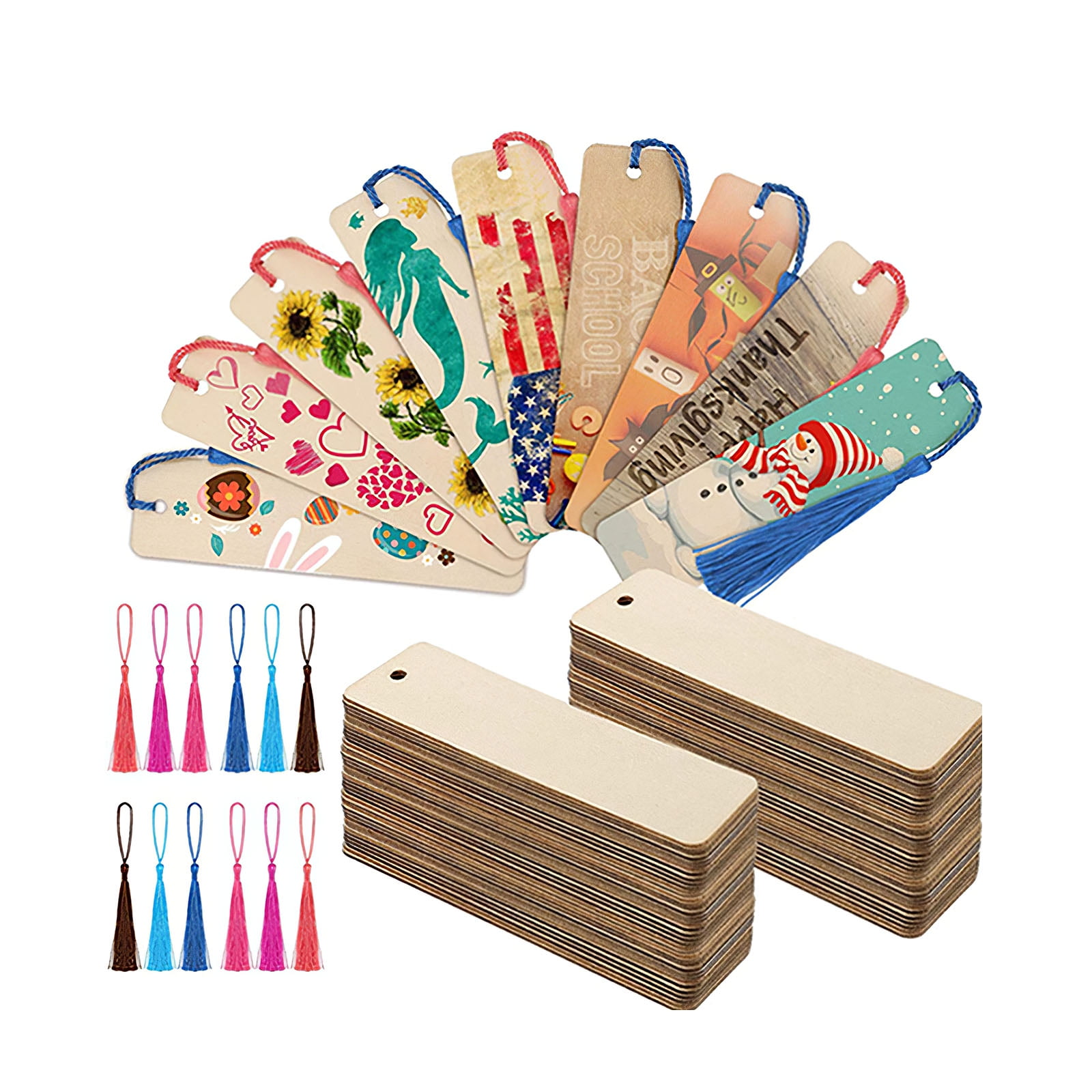 36pcs Wooden Bookmarks Multipurpose Blank Rectangle Tags Unfinished DIY ...