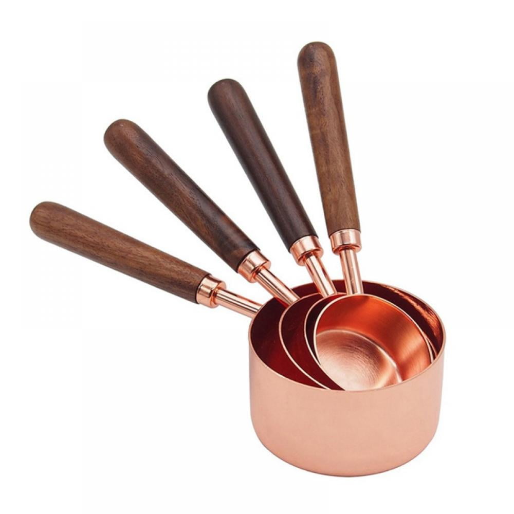 4 Piece Gold Measuring Cups Set , Golden With fragrant wood Handles ...