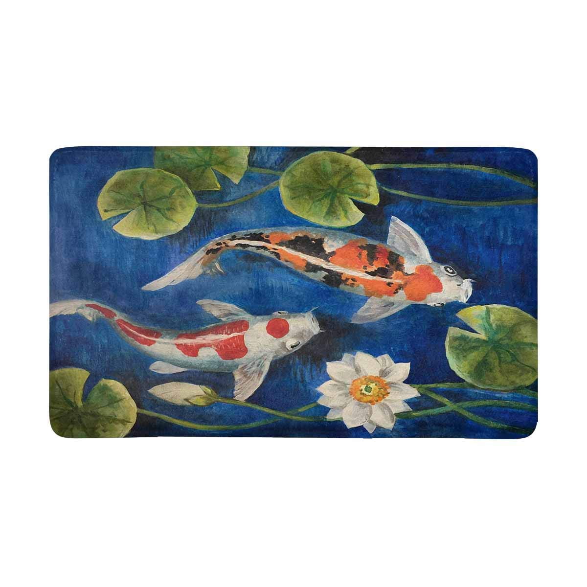 MKHERT Colorful Koi Fish with Lotus in A Pond Painting Doormat Rug Home ...