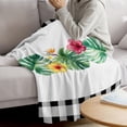 Black Plaid Summer Botanical Blanket Soft Cozy Warm Throw Blanket for ...