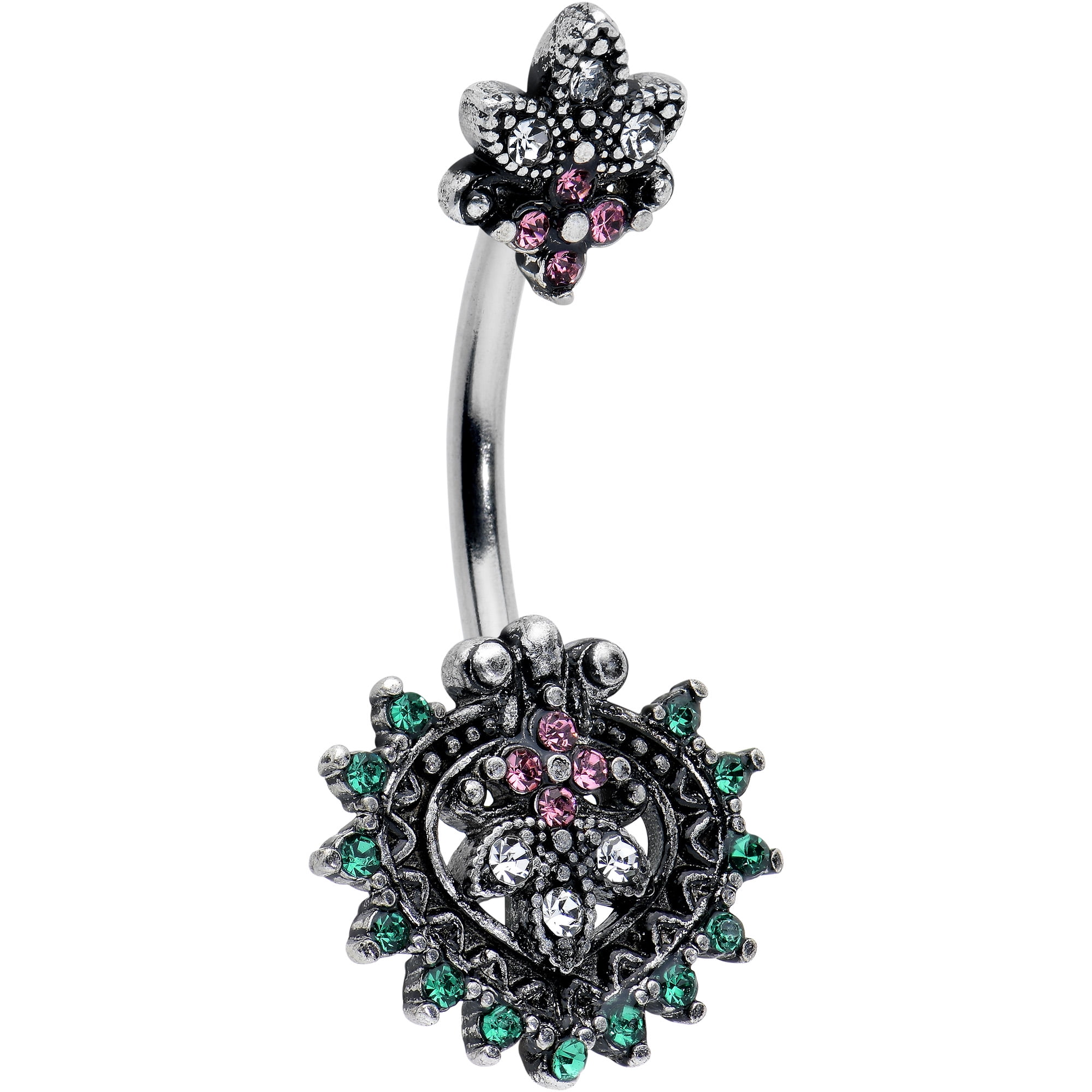 Body Candy Women Steel Piercing Green Pink Abstract Opulence Double ...