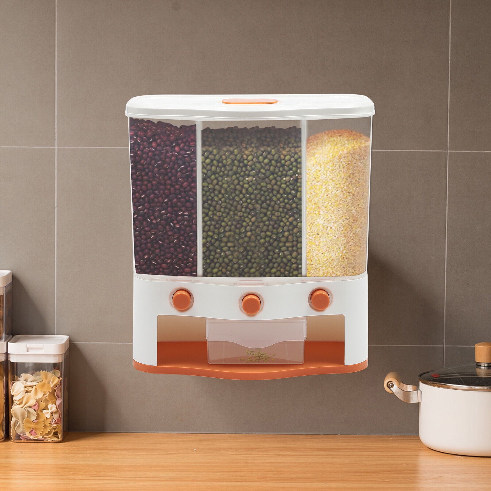 3-Grids Large Dry Food Storage Container Kitchen Rice Bean Grain ...