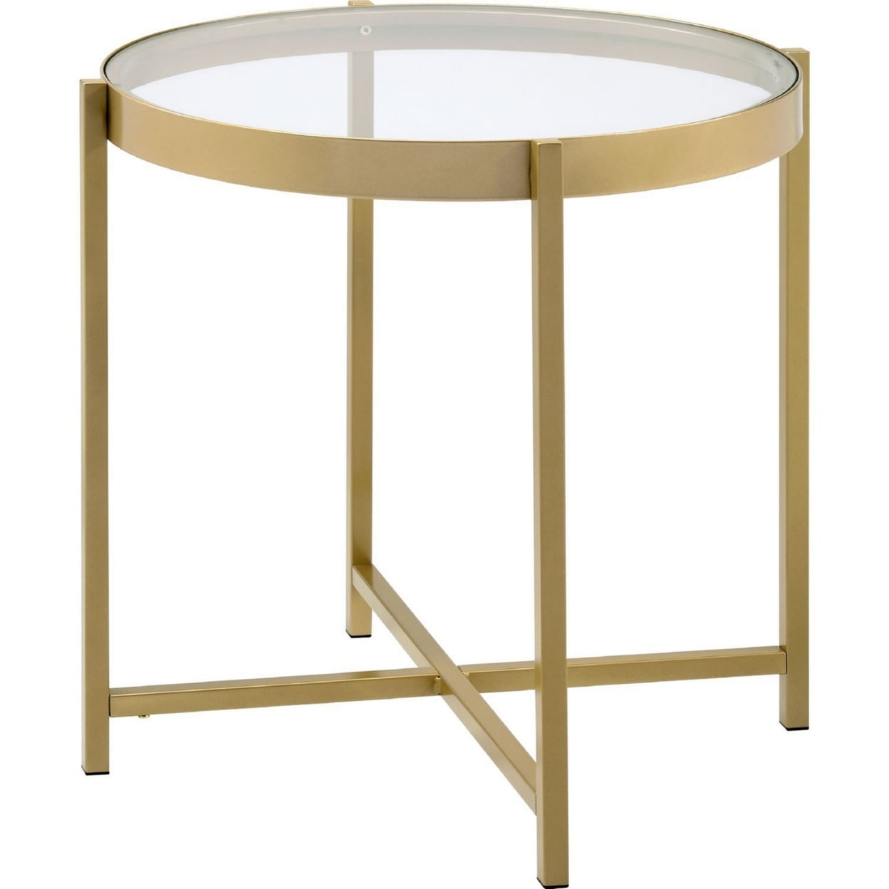 End Table with Round Glass Top and Metal Frame, Gold- Saltoro Sherpi ...