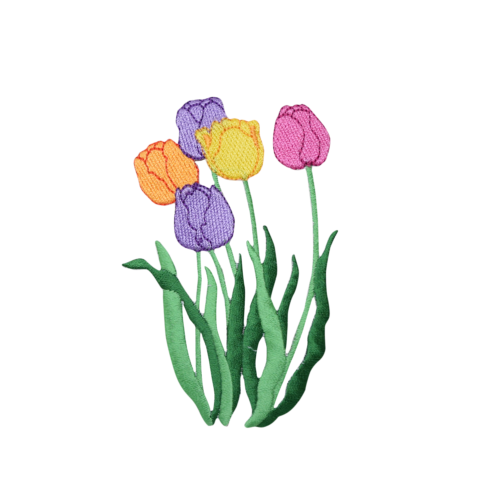Five Tulips Purple, Orange, Yellow, Pink Iron on Embroidered Patch ...