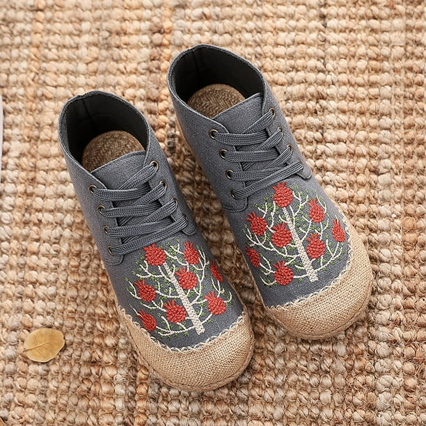 Zapatos individuales bordados de estilo étnico para mujer, zapatos Retro suaves, cómodos y ...