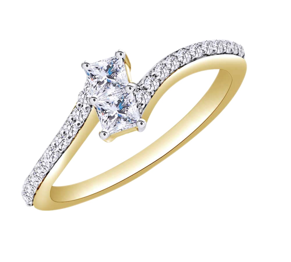 Princess & Round Shape White Natural Diamond Bypass Fashion Ring In 10k ...