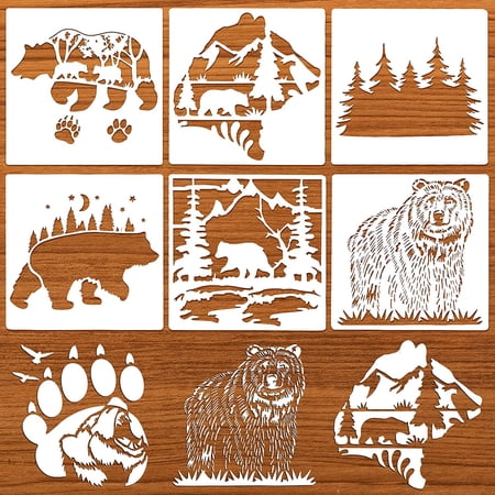 6 Pieces Forest Bear Claw Painting Templates Reusable DIY Bear and Tree ...