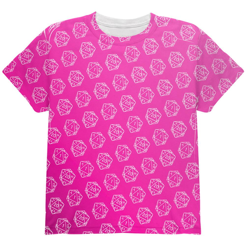 D20 Gamer Critical Hit and Fumble Pink Pattern All Over Youth T Shirt ...
