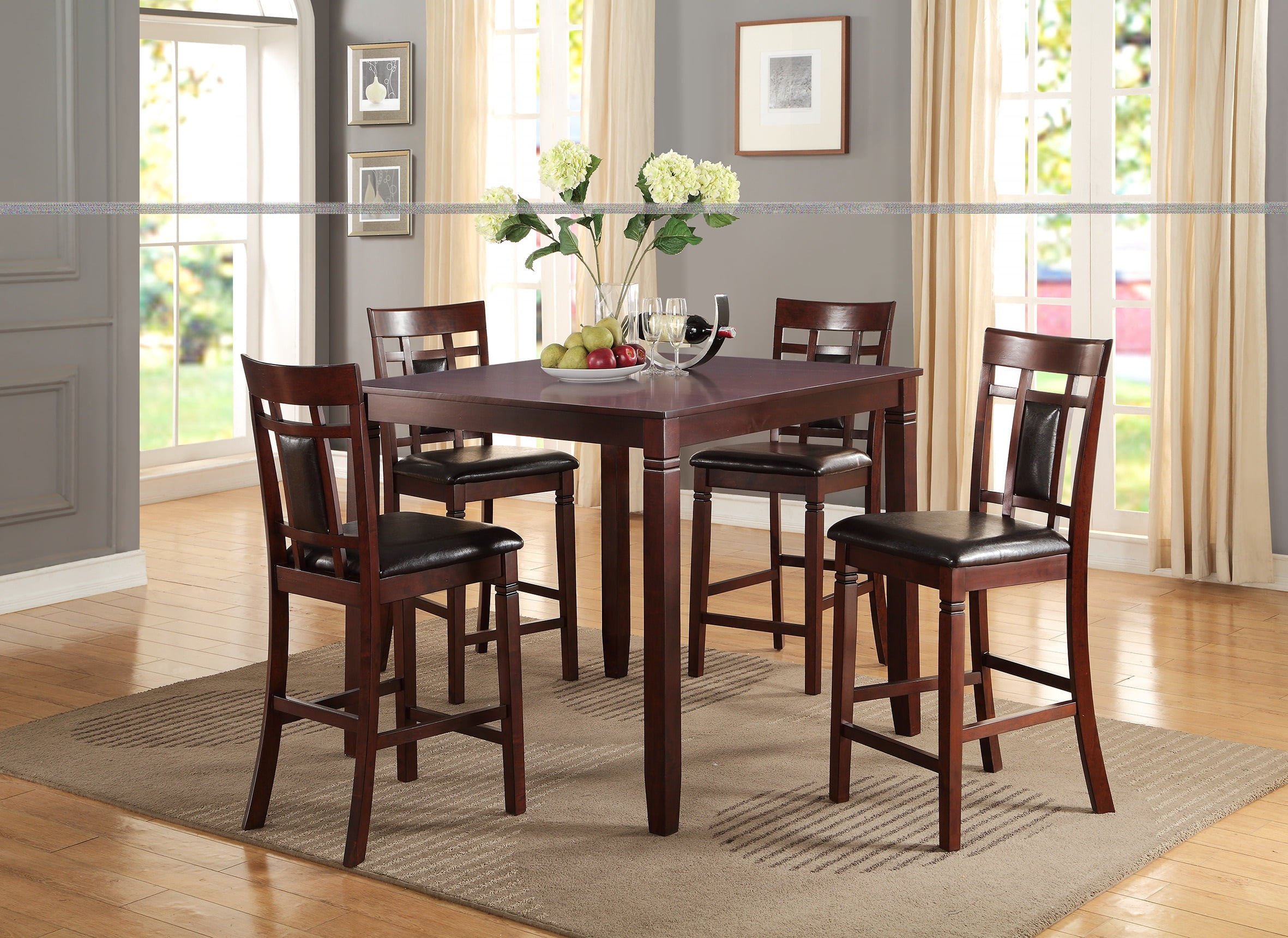 Contemporary Modern Cherry / Brown Finish Dining Table Chairs 5pc ...