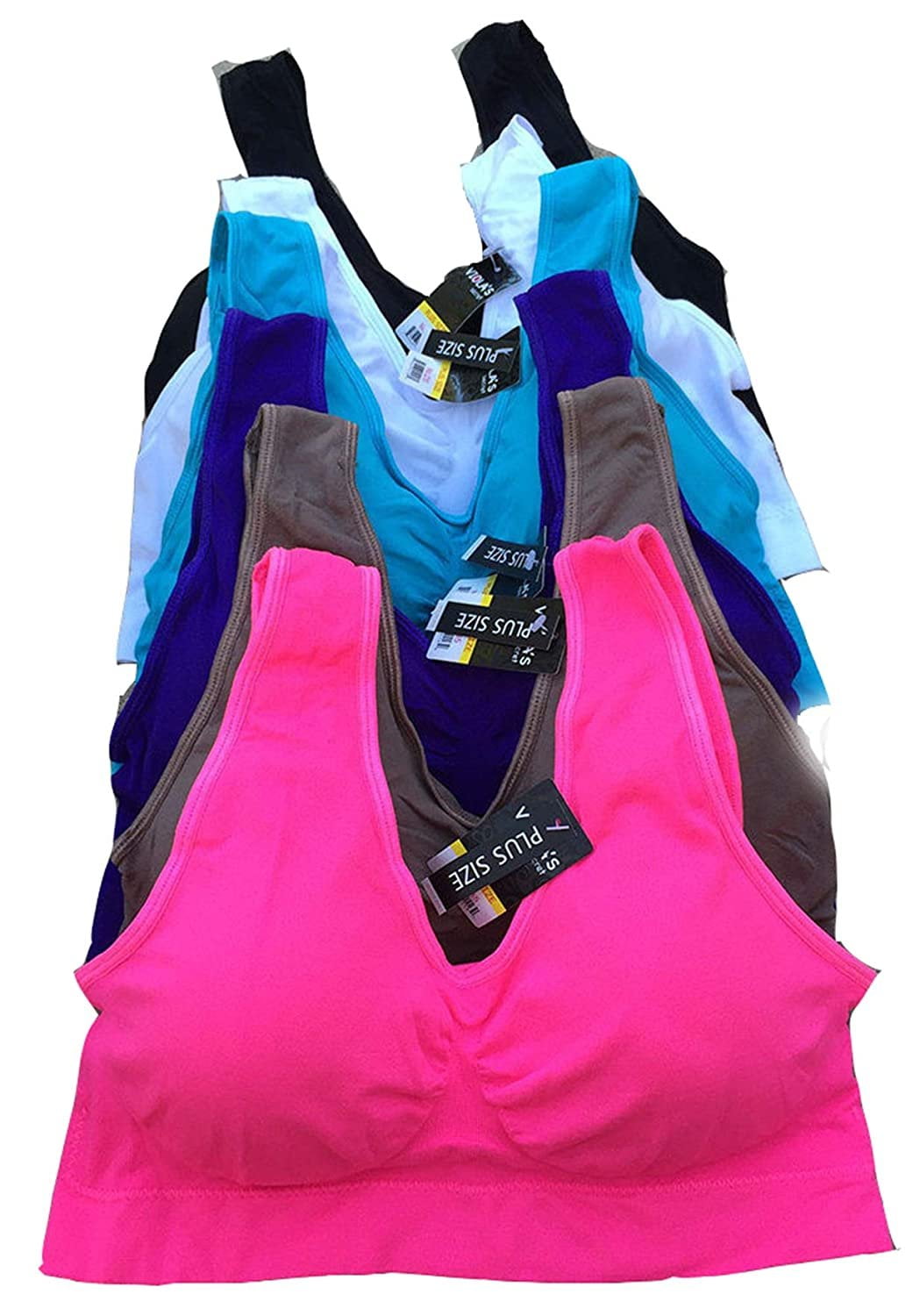 6 Pieces Free Size Women Seamless Top Sports Bra (S-2XL) (Plus Size (XL ...