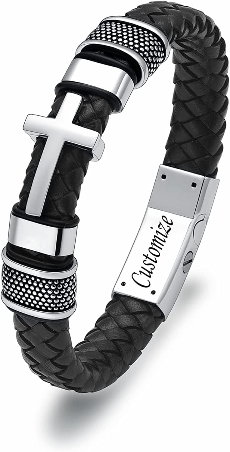 Double-Band Black Braided Leather Bangle Bracelets Cremation Jewelry ...