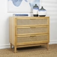 DecMode 36" x 32" Light Brown Wood 3 Drawer Cabinet with Cane Front ...