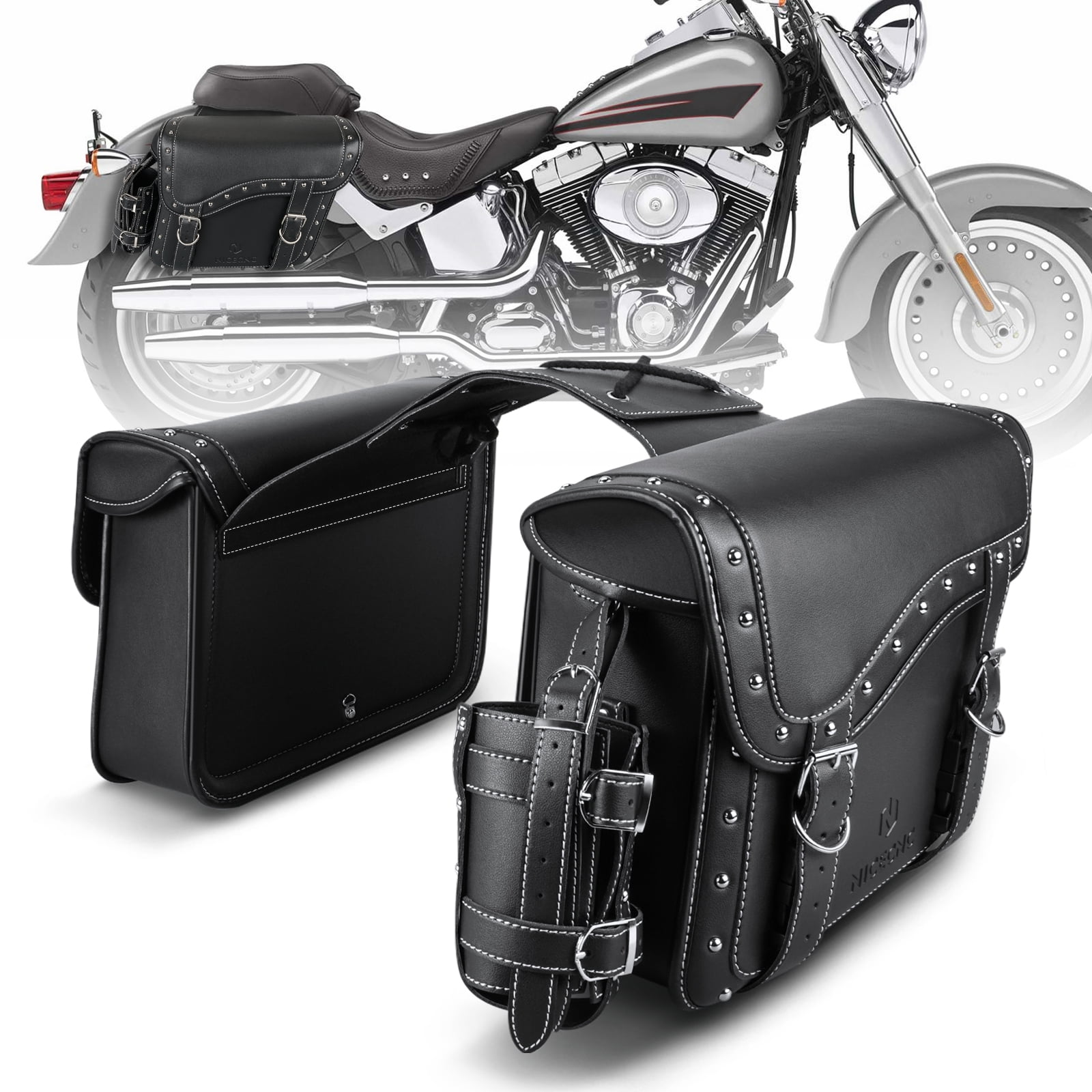 NICECNC Large Quick Detach Motorcycles Leather Saddlebags Black 35L ...