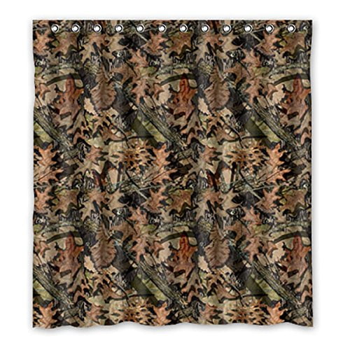 Greendecor Oak Camo Comflage Waterproof Shower Curtain Set With Hooks