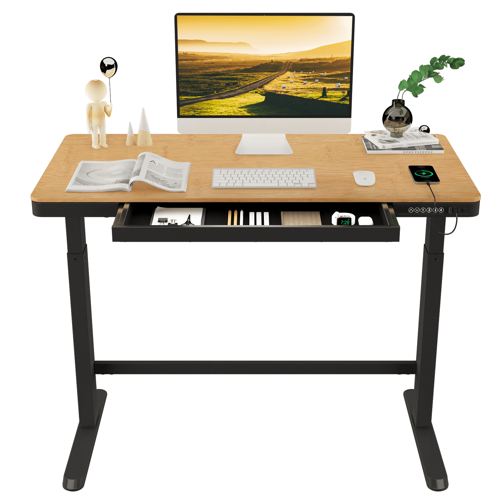 48x24 Black Height Adjustable Standing Desk with USB Charge Ports in ...