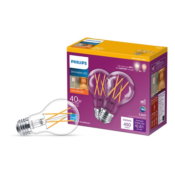 Philips Vintage LED 40-Watt A19 Cross Filament General Purpose ...