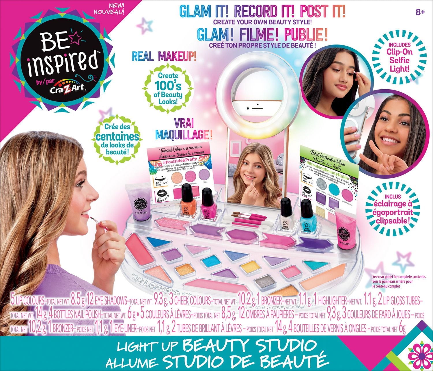 Cra-Z-Art Be Inspired Light Up Beauty Studio Influencer Makeup Kit with ...