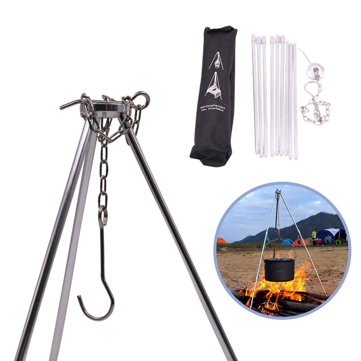 Click here for Pepisky Portable Mini Camping Tripod Campfire Cook... prices