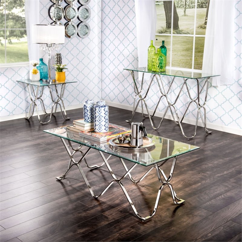 Furniture of America Hobbs Contemporary 3-piece Metal Coffee Table Set ...