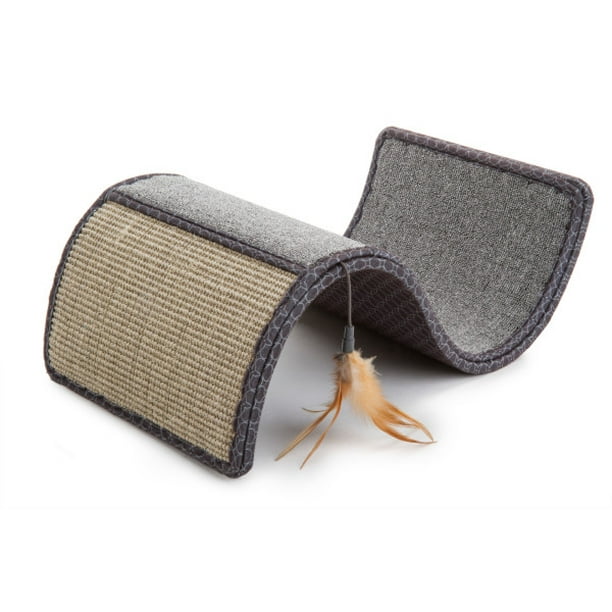 SmartyKat Scratch Scroll with Feather Toy, Multi-Surface Sisal & Carpet ...