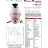WasteMaster WM75P 3/4 HP Food Waste Disposer, White - Walmart.com