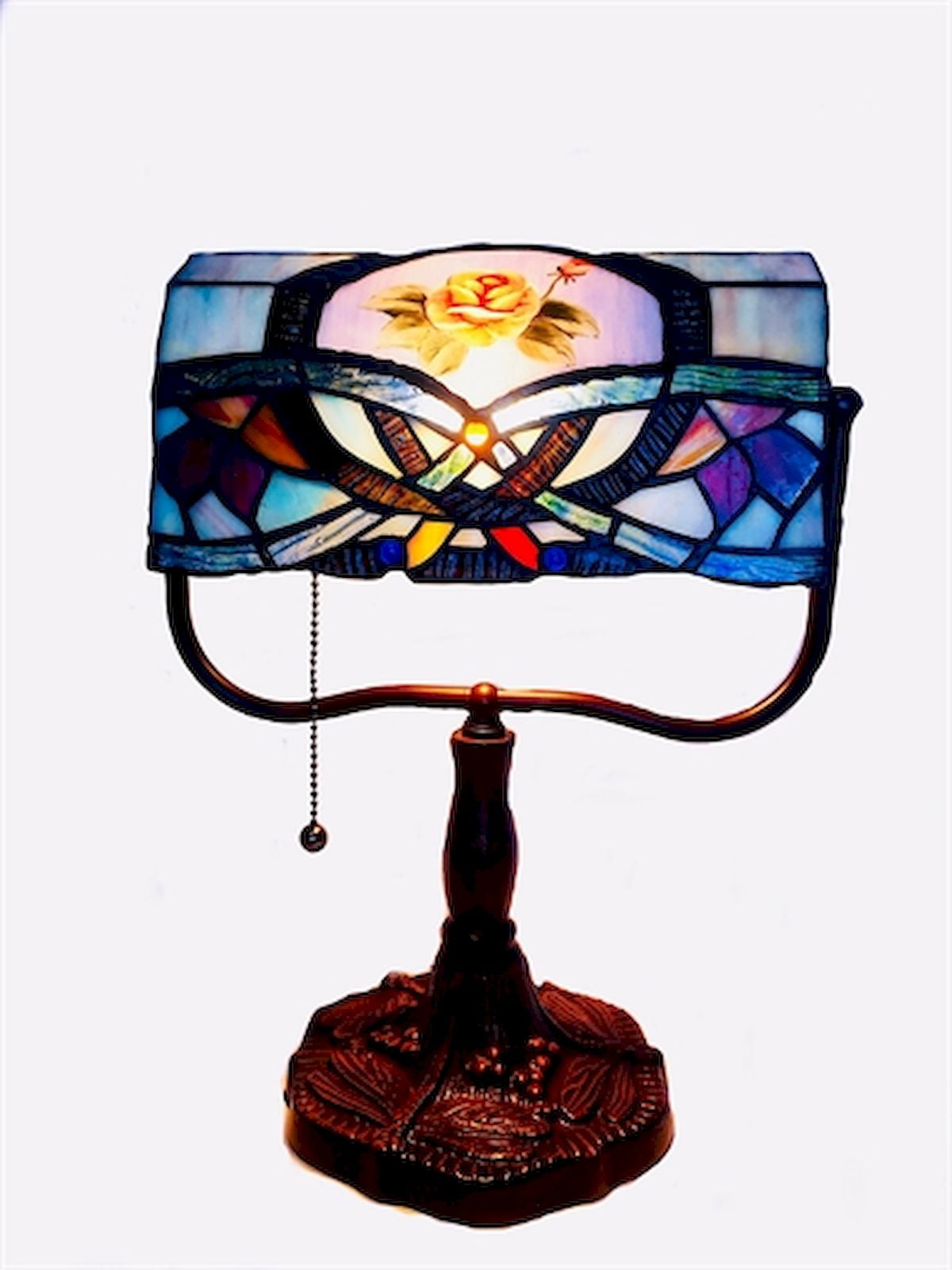 Tiffany Style Yellow Rose And Multi Color Stained Glass Pattern Banker ...