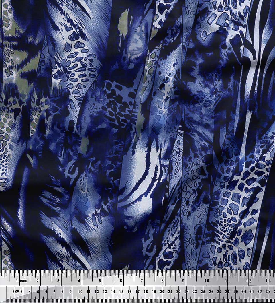 Soimoi Blue Viscose Chiffon Fabric Leopard & Wild Animal Skin Print ...