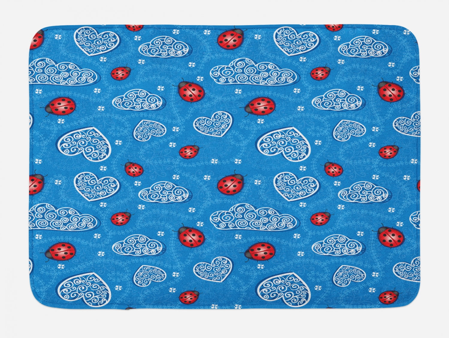 Ladybugs Bath Mat, Ladybugs and Ornate Clouds Magic in the Air Pure ...