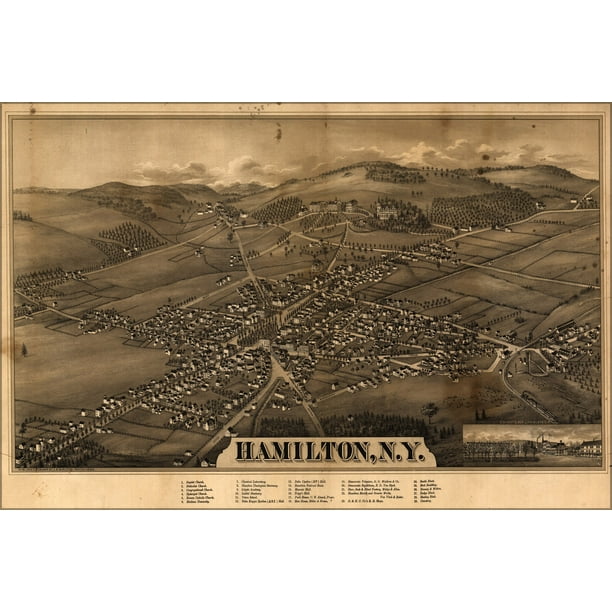 24"x36" Gallery Poster, map of Hamilton, New york 1885 - Walmart.com