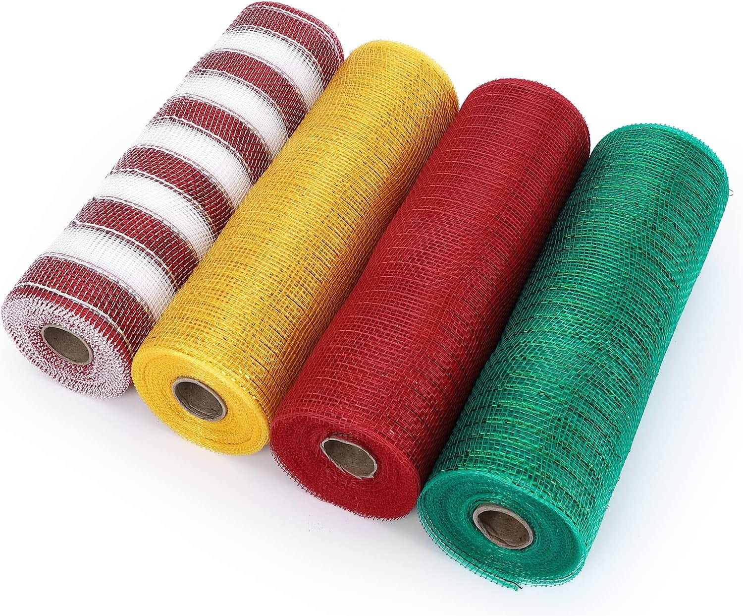 Fashionwu 4 Rolls Christmas Mesh Ribbon, Metallic Foil Ribbon Christmas ...
